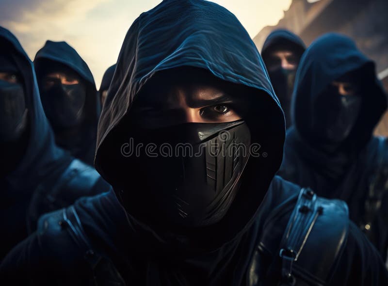 A Group of Ninjas in Black Clothes Stock Image - Image of japan, street ...