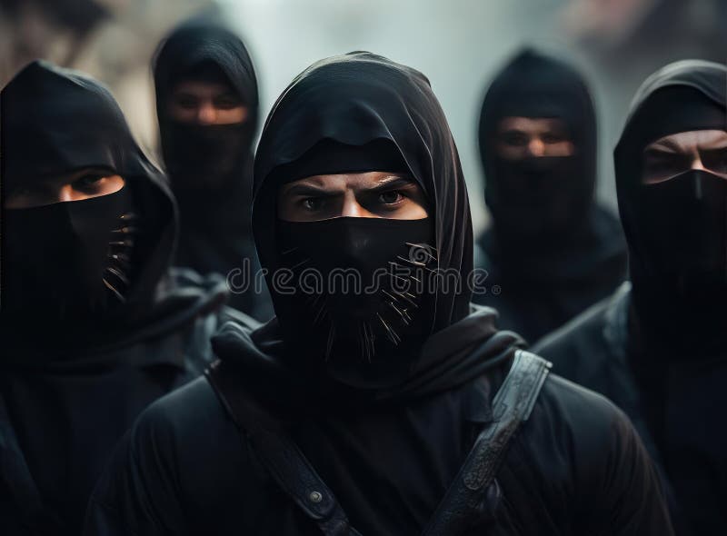 A Group of Ninjas in Black Clothes Stock Photo - Image of silhouette ...