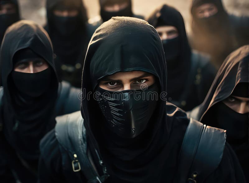 A Group of Ninjas in Black Clothes Stock Image - Image of people ...