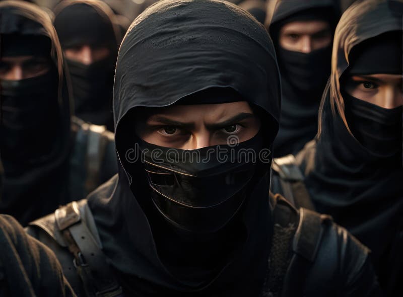 A Group of Ninjas in Black Clothes Stock Photo - Image of design ...