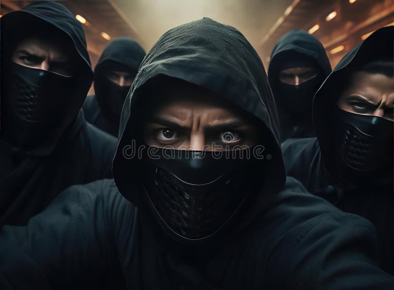 A Group of Ninjas in Black Clothes Stock Photo - Image of masculine ...