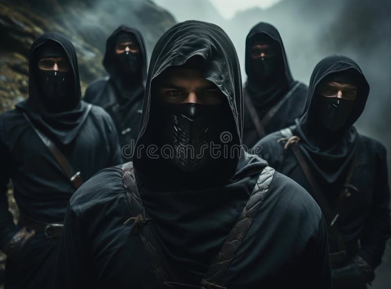 A Group of Ninjas in Black Clothes Stock Image - Image of black ...