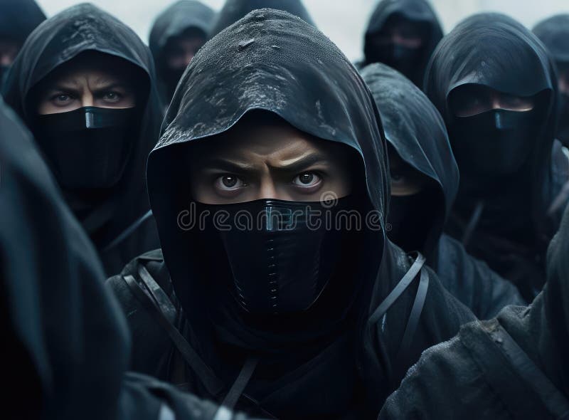 A Group of Ninjas in Black Clothes Stock Photo - Image of clothing ...