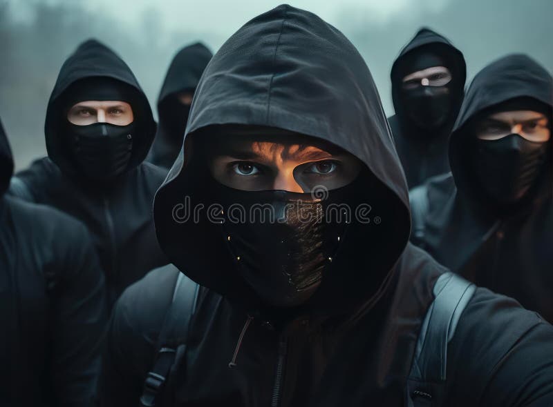 A Group of Ninjas in Black Clothes Stock Image - Image of japan ...