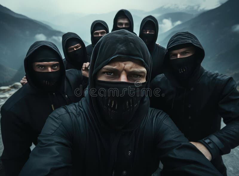 A Group of Ninjas in Black Clothes Stock Photo - Image of person ...