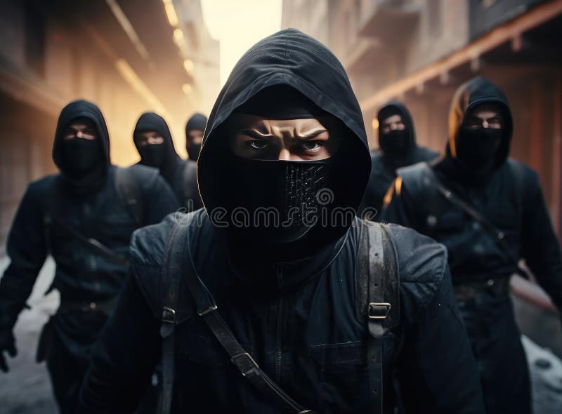 A Group of Ninjas in Black Clothes Stock Photo - Image of silhouette ...