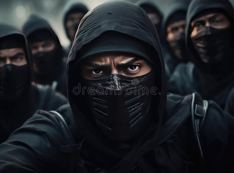 A Group of Ninjas in Black Clothes Stock Photo - Image of asian ...