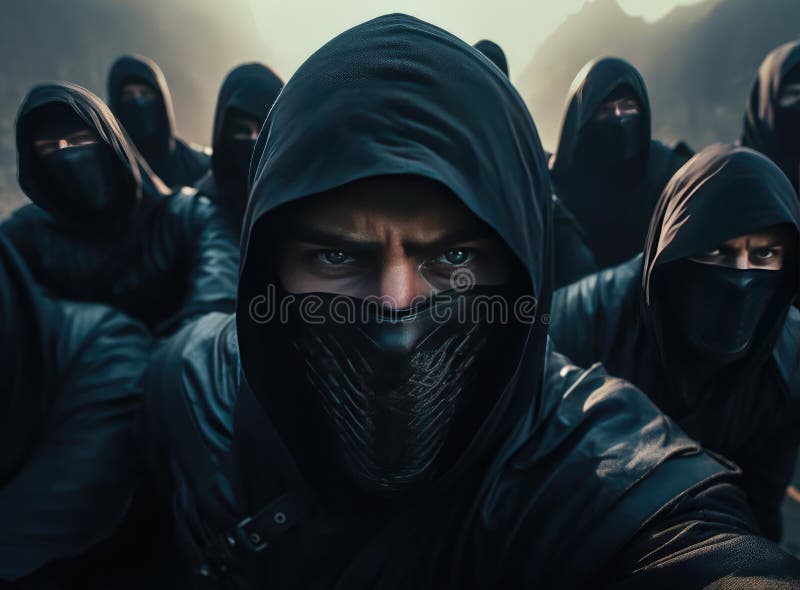 A Group of Ninjas in Black Clothes Stock Photo - Image of records, male ...