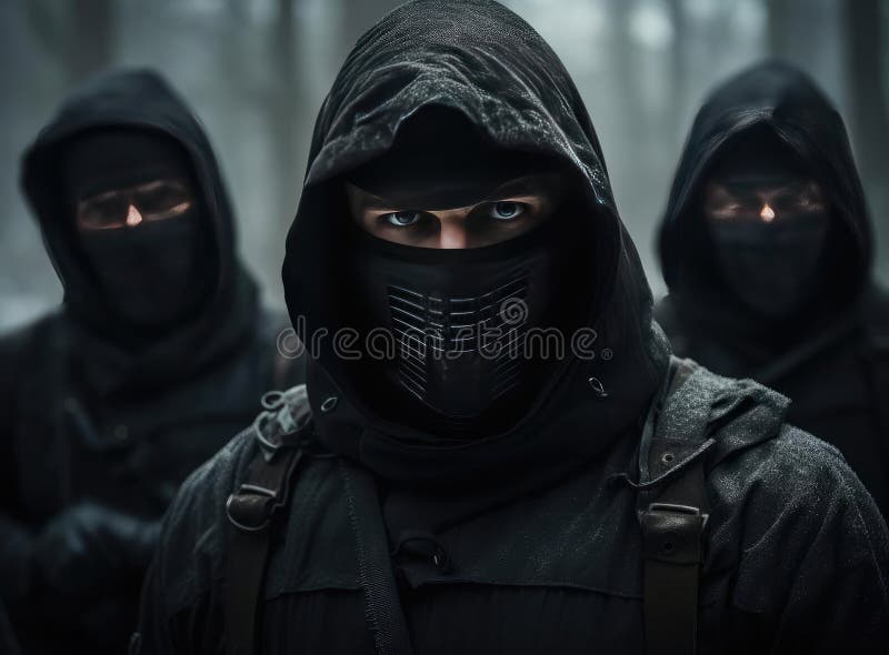 A Group of Ninjas in Black Clothes Stock Photo - Image of group ...