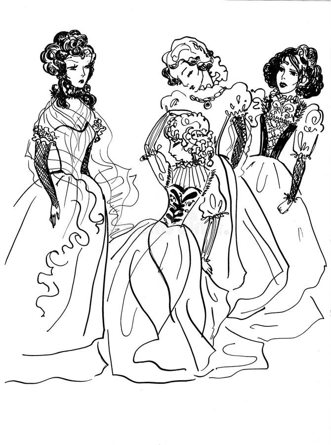 Group of noble ladies stock illustration. Illustration of necklace ...