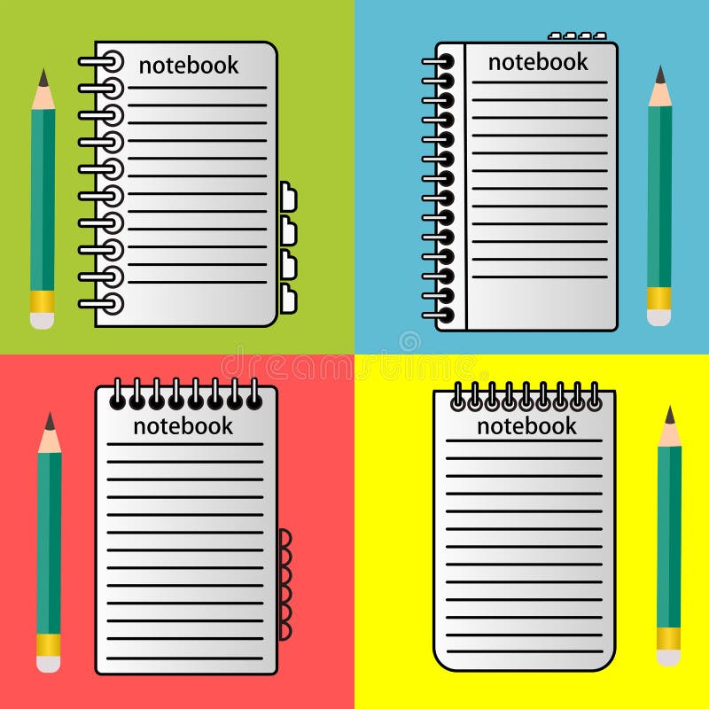 Group of Notebook Spiral School Thin Line.icon Stock Vector ...