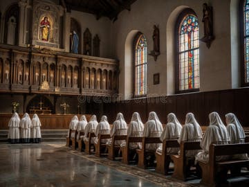 Ai Generated. Group of Nuns Praying in a Church Stock Image - Image of ...