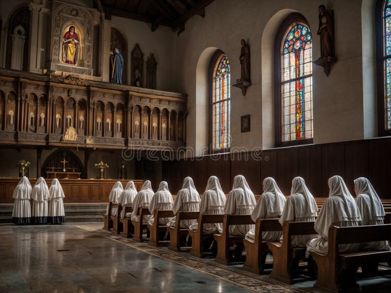 Ai Generated. Group of Nuns Praying in a Church Stock Image - Image of ...