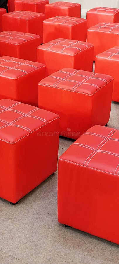Group of Object Backless Chair Covered in Red Leather Decorated with ...