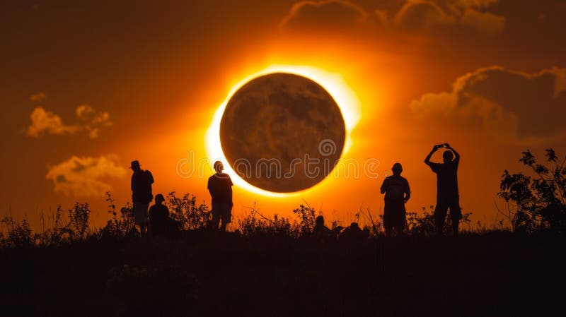 Group Observing Solar Eclipse in Silhouette Stock Image - Image of ...