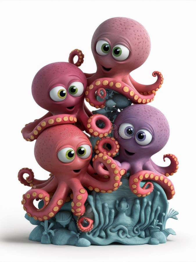 A Group of Octopus Figurines with Different Colors and Shapes, AI Stock ...