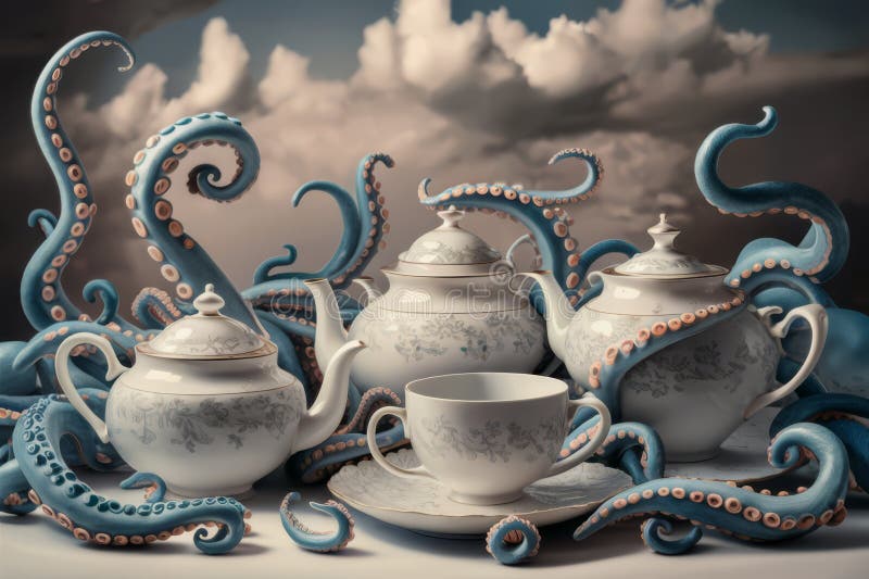 A Group of Octopus Tentacles are Surrounding a Tea Set, AI Stock Image ...