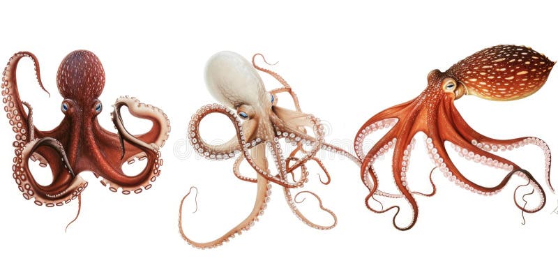 A Group of Octopuses that are Standing in a Row, Imitation of Vintage ...