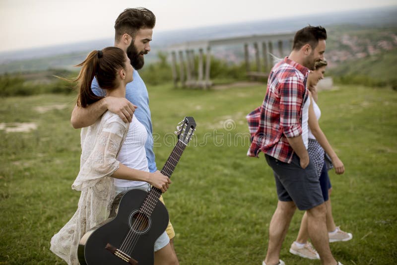 Group Od Young People Having Fun on a Field Trip in Nature Stock Photo ...