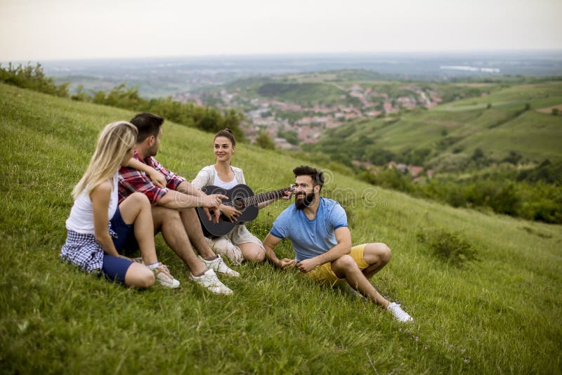 Group Od Young People Having Fun on a Field Trip in Nature on a ...