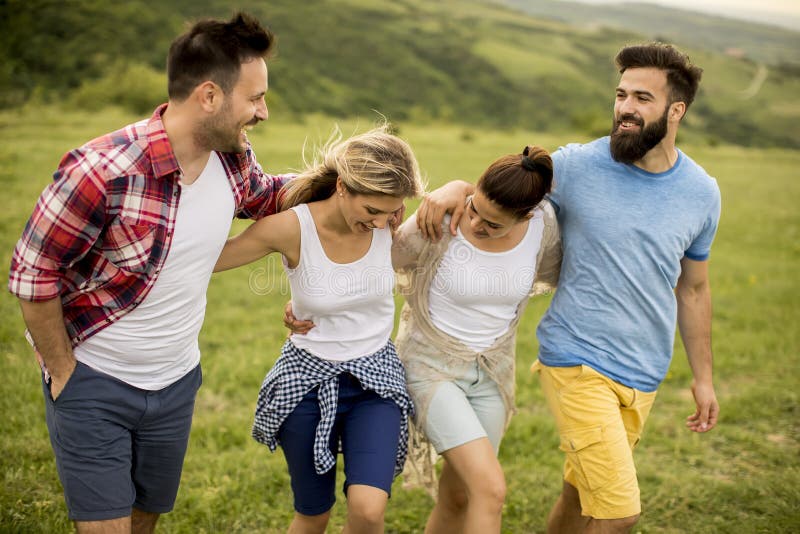 Group Od Young People Having Fun on a Trip in Nature Stock Photo ...
