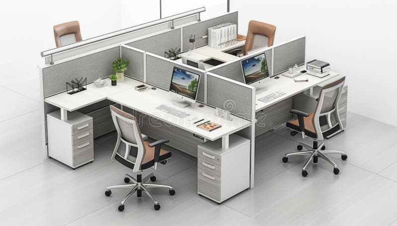 A Group of Office Cubicles with Computers and Chairs, Perfect for a ...