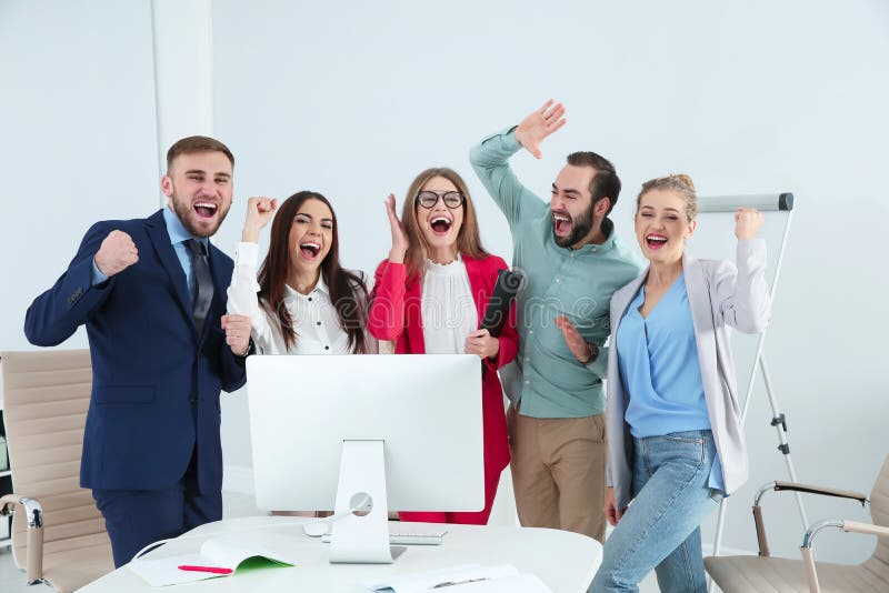 Group of Office Employees Celebrating Victory Stock Image - Image of ...