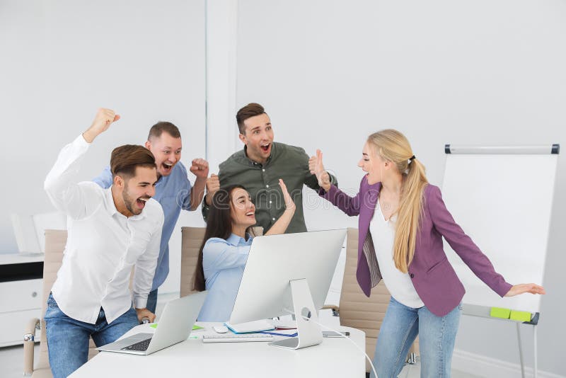 Group of Office Employees Celebrating Victory Stock Photo - Image of ...