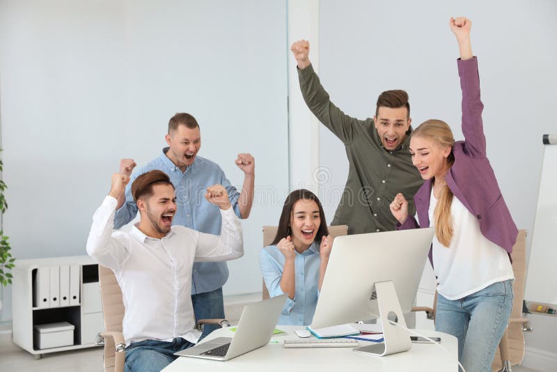 Group of Office Employees Celebrating Victory Stock Image - Image of ...