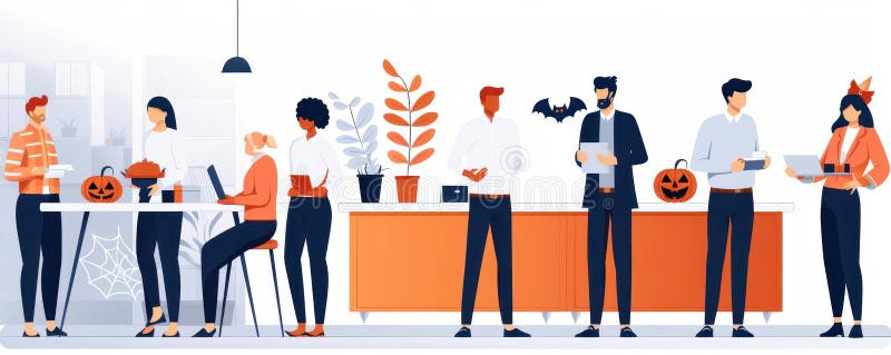 A Group of Office Workers Celebrating Halloween with a Costume Contest ...