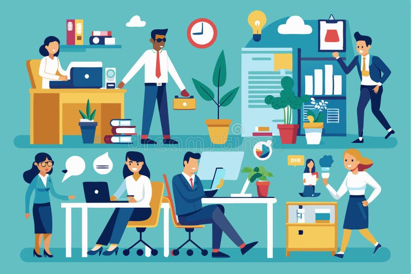 A Group of Office Workers Engaged in Various Tasks, Highlighting ...