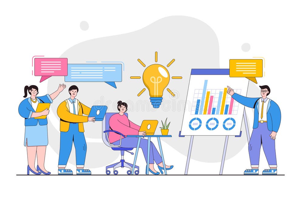 Group Office Workers Have Dialogue and Communicate at Workplace between ...