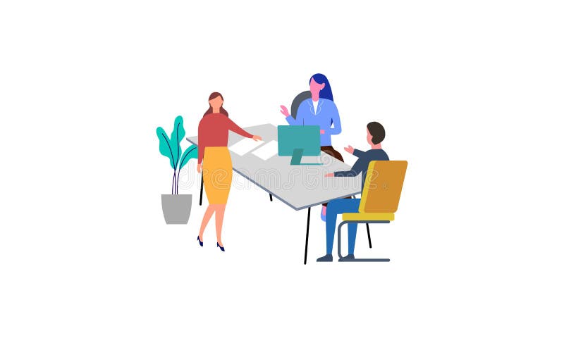 Group of Office Workers Sitting at Desks and Communicating or Talking ...