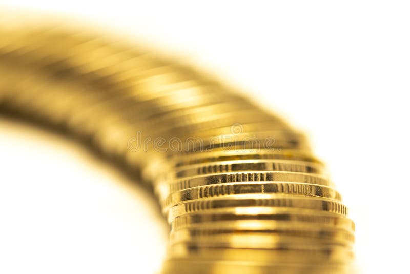 A Group Og Gold Coin Stacking Row in Curve Form Shallow Focus Stock ...