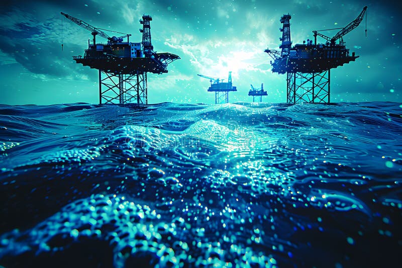Group of Oil Rigs Floating in the Ocean Generative AI Stock ...