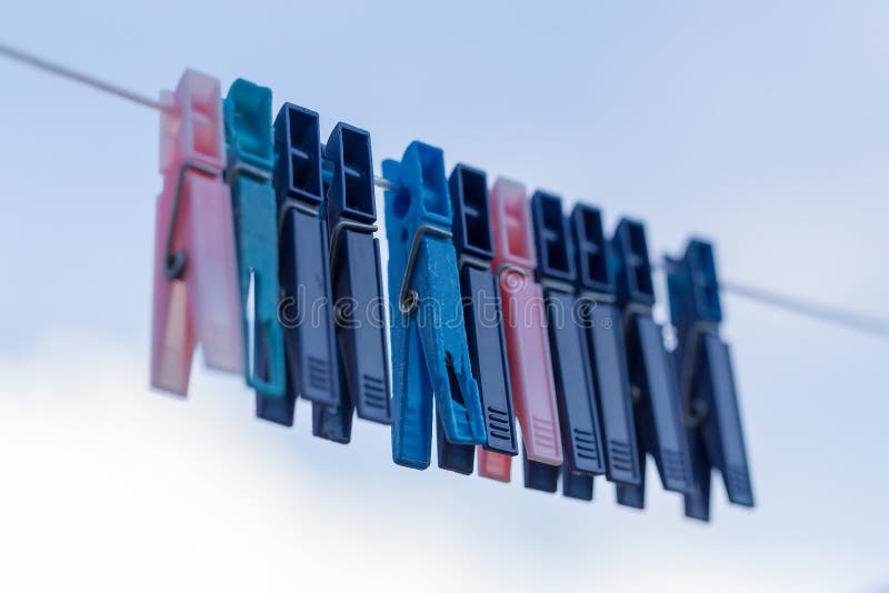 Cloth Pegs with a Under the Blue Sky Stock Photo - Image of macro, rope ...