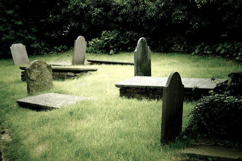 Group of Old Creepy Cemetary Tombstones - Filter Added Stock Image ...