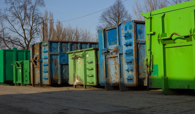 Industrial waste skips. stock image. Image of garbage - 113049265