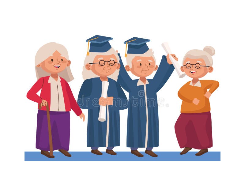 Group of Old People Practicing Activities Characters Stock Vector ...