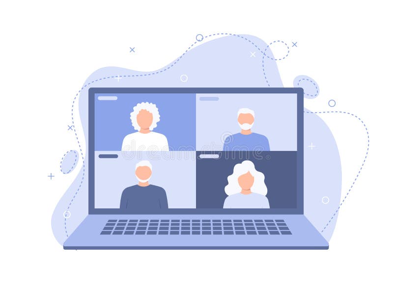 Group of Old People Talking by Internet, Web Chatting. Online Meeting ...