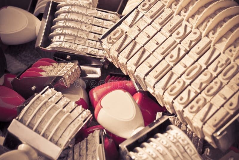 Group of Old Plastic Date Stamps - Toned Image Stock Image - Image of ...