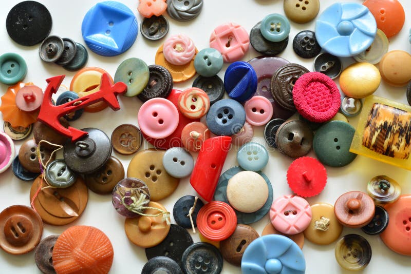 Group of Old Plastic Vintage Buttons on White Background Stock Image ...