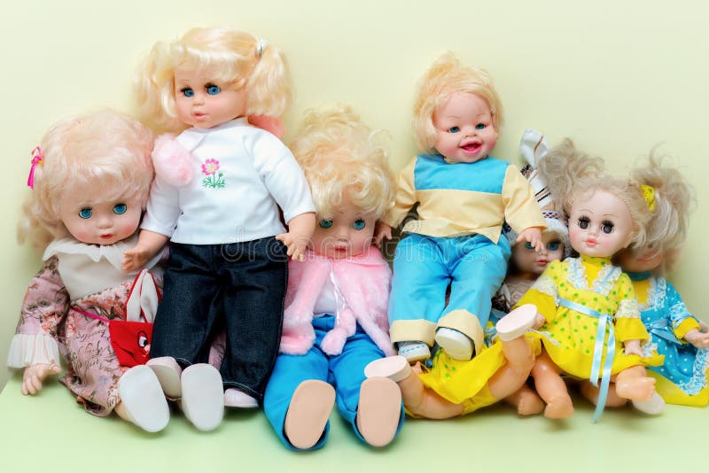 Old Plastic Retro Dolls on Table Stock Photo - Image of baby, blonde ...
