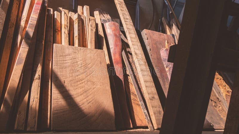Group of the Old Remaining Wooden Timbers Material Used Leaning Against ...