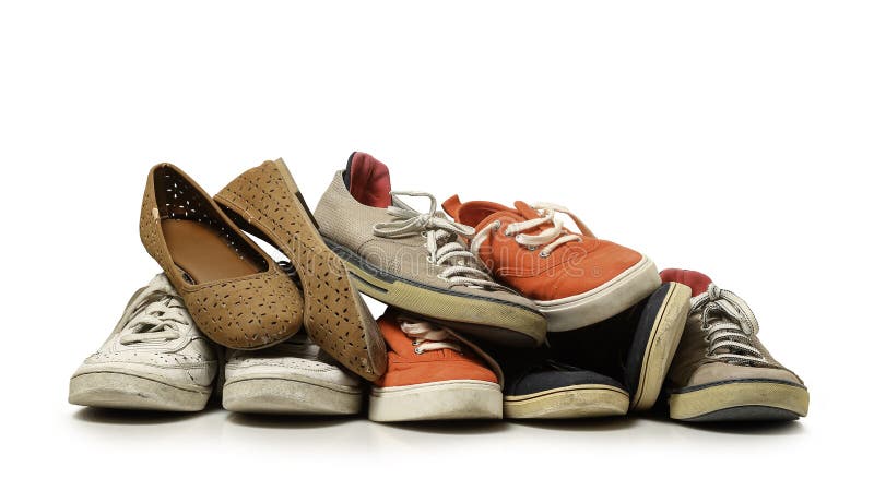 Group of old shoes stock photo. Image of damaged, pile - 321449898