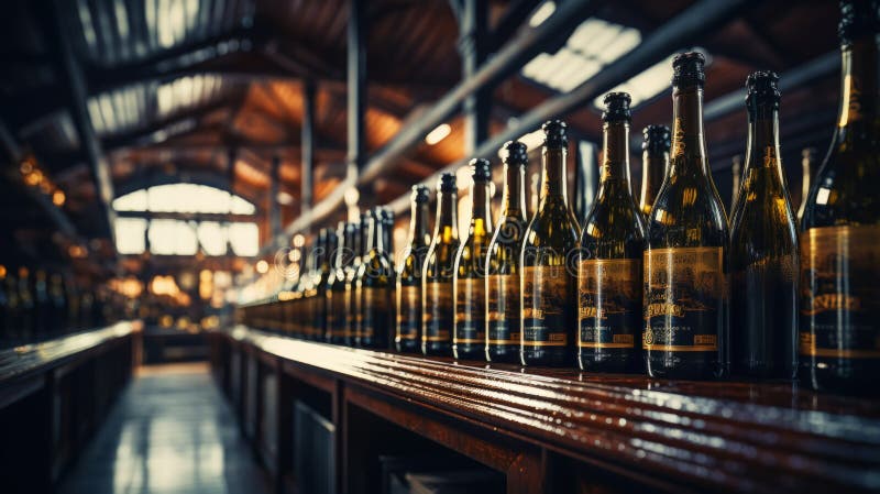 Group of Old Wine Bottles on the Shelves of Ancient Cellar. Vinery ...