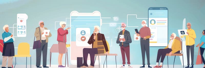 A Group of Older Adults Interacts with Various Devices, Showcasing the ...