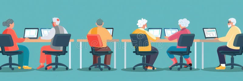 A Group of Older Adults Participates in Computer Classes, Focused on ...