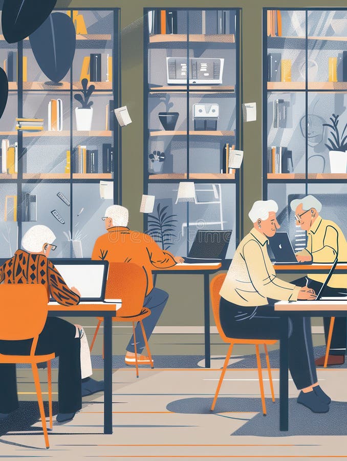 A Group of Older Adults Participates in Computer Training, Focusing on ...