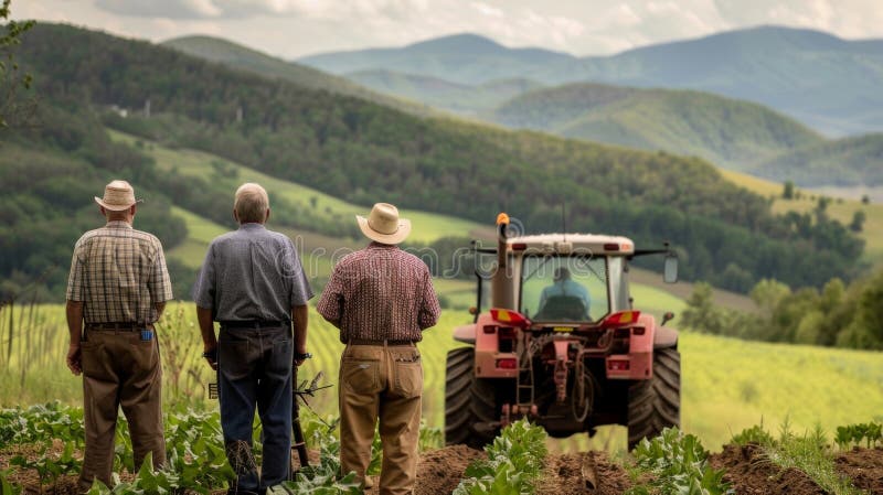 A Group of Older Farmers Backs Turned To the Camera Gather Around a ...